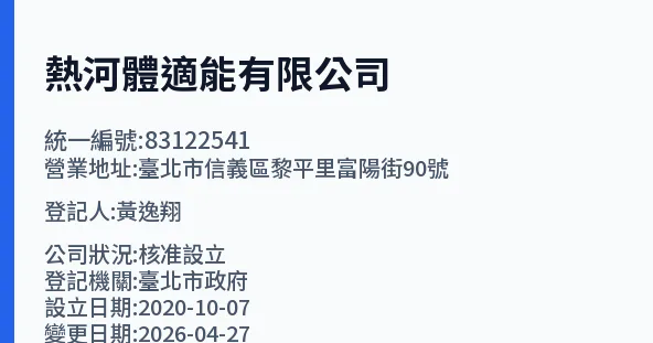 熱河體適能有限公司的照片-統編 83122541(臺北市) 公司登記資料與營業項目詳細圖表
