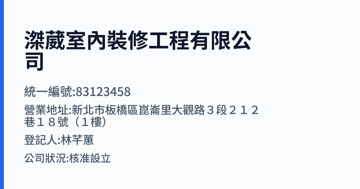 滐葳室內裝修工程有限公司 - 統編 83123458(新北市) 公司登記資料與營業項目詳細圖表