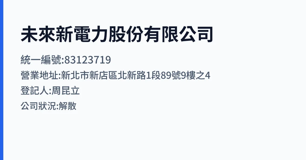 未來新電力股份有限公司 - 統編 83123719(新北市) 公司登記資料與營業項目詳細圖表