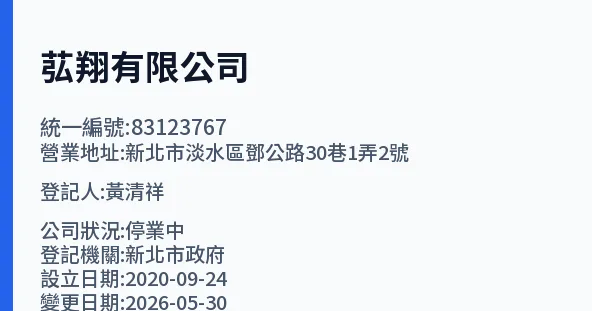 苰翔有限公司的照片-統編 83123767(新北市) 公司登記資料與營業項目詳細圖表