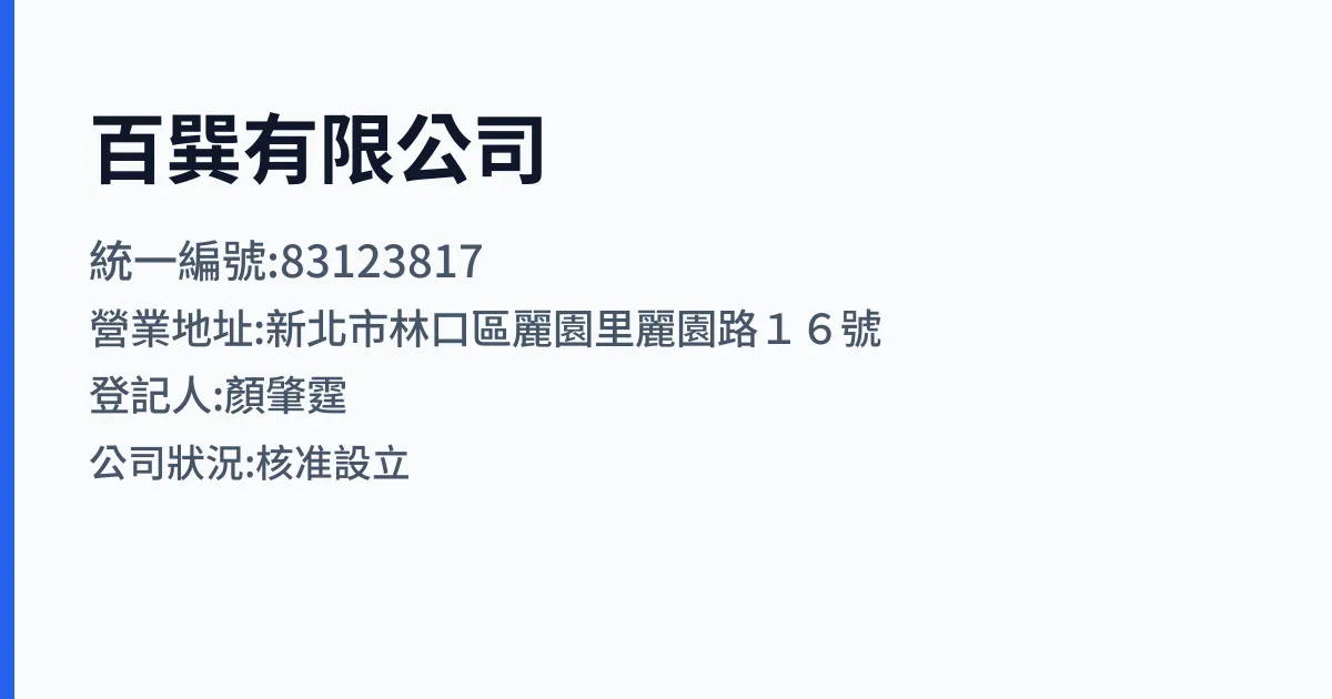 百巽有限公司 - 統編 83123817(新北市) 公司登記資料與營業項目詳細圖表