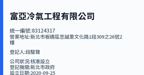 富亞冷氣工程有限公司的照片-統編 83124317(新北市) 公司登記資料與營業項目詳細圖表