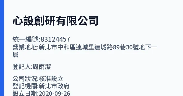 心設創研有限公司的照片-統編 83124457(新北市) 公司登記資料與營業項目詳細圖表