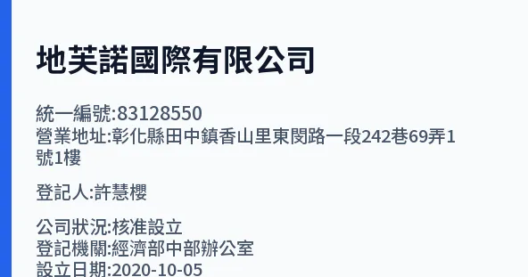 地芙諾國際有限公司的照片-統編 83128550(彰化縣) 公司登記資料與營業項目詳細圖表