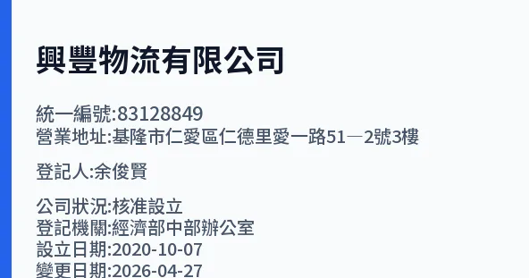 興豐物流有限公司的照片-統編 83128849(基隆市) 公司登記資料與營業項目詳細圖表