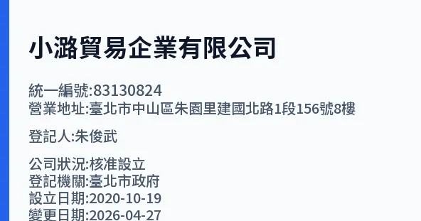 小潞貿易企業有限公司的照片-統編 83130824(臺北市) 公司登記資料與營業項目詳細圖表
