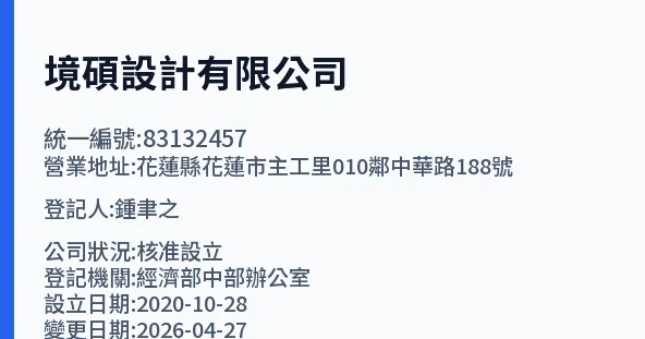 境碩設計有限公司的照片-統編 83132457(花蓮縣) 公司登記資料與營業項目詳細圖表