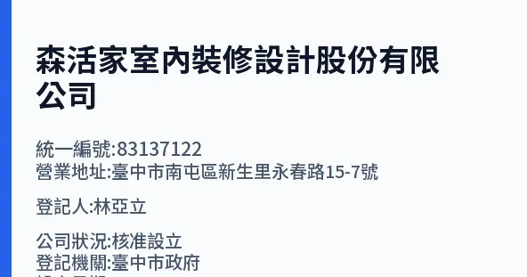 森活家室內裝修設計股份有限公司的照片-統編 83137122(臺中市) 公司登記資料與營業項目詳細圖表
