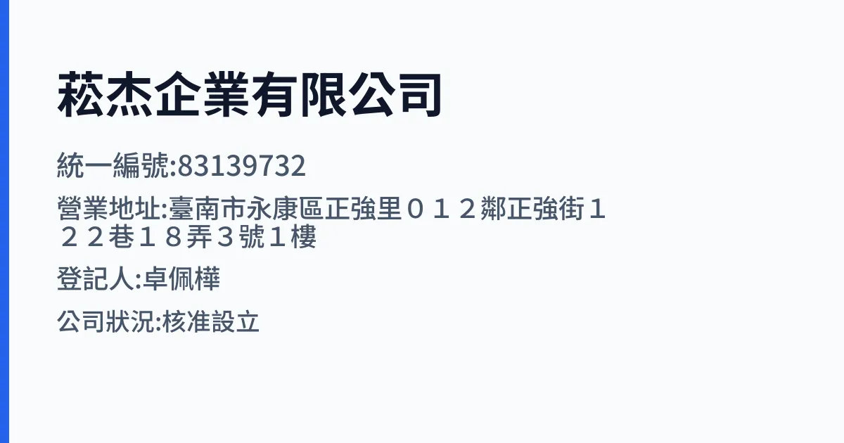 菘杰企業有限公司 - 統編 83139732(臺南市) 公司登記資料與營業項目詳細圖表