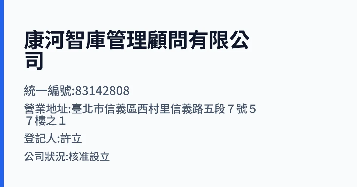 康河智庫管理顧問有限公司 - 統編 83142808（臺北市） 公司登記資料與營業項目詳細圖表