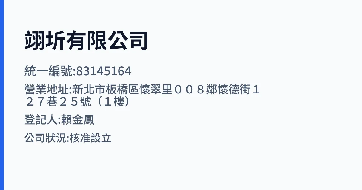 翊圻有限公司 - 統編 83145164(新北市) 公司登記資料與營業項目詳細圖表