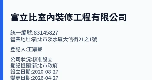 富立比室內裝修工程有限公司的照片-統編 83145827(新北市) 公司登記資料與營業項目詳細圖表