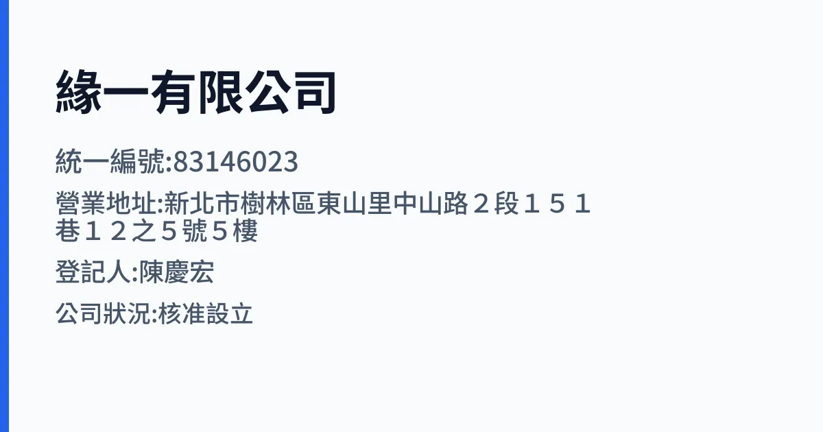 緣一有限公司 - 統編 83146023(新北市) 公司登記資料與營業項目詳細圖表