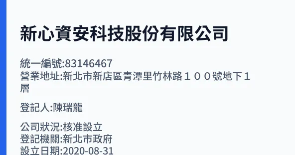 新心資安科技股份有限公司 - 統編 83146467(新北市) 公司登記資料與營業項目詳細圖表