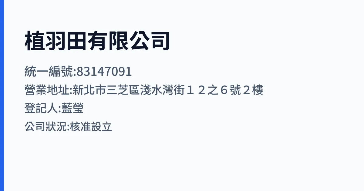 植羽田有限公司 - 統編 83147091(新北市) 公司登記資料與營業項目詳細圖表
