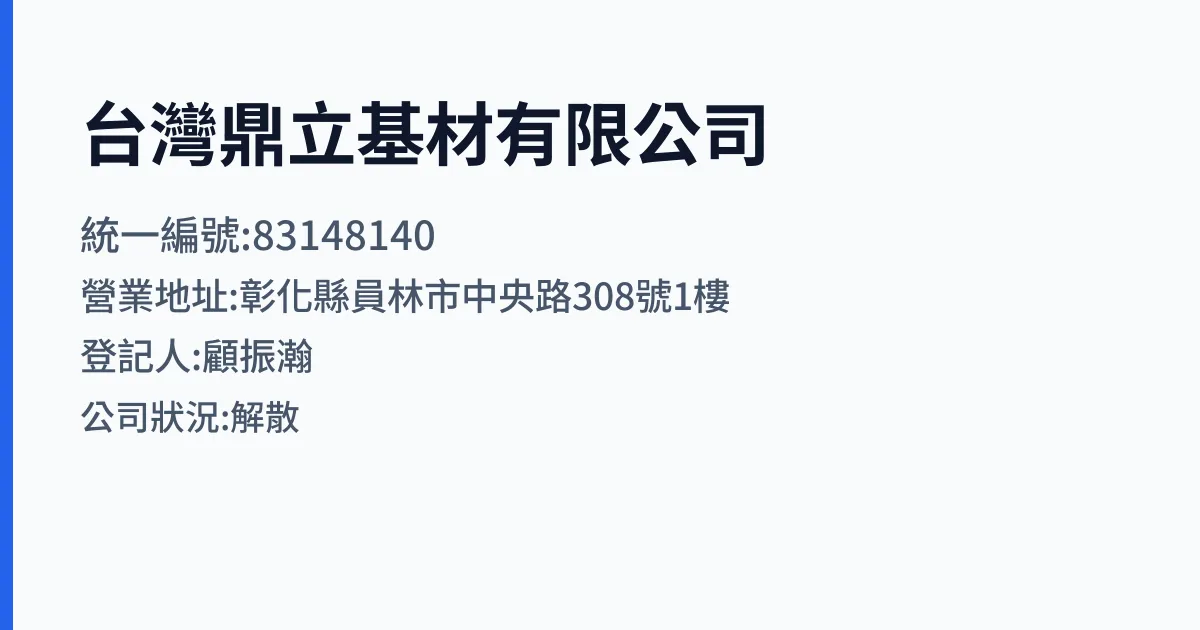 台灣鼎立基材有限公司 - 統編 83148140(彰化縣) 公司登記資料與營業項目詳細圖表