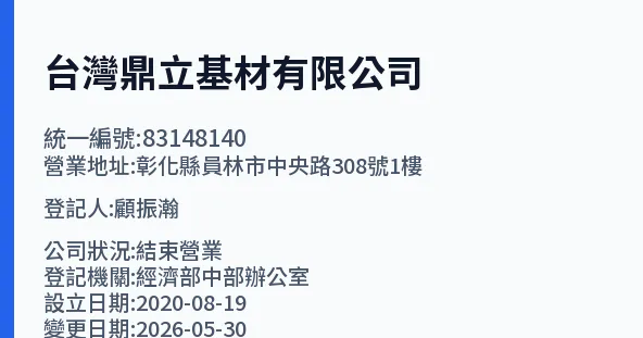 台灣鼎立基材有限公司的照片-統編 83148140(彰化縣) 公司登記資料與營業項目詳細圖表