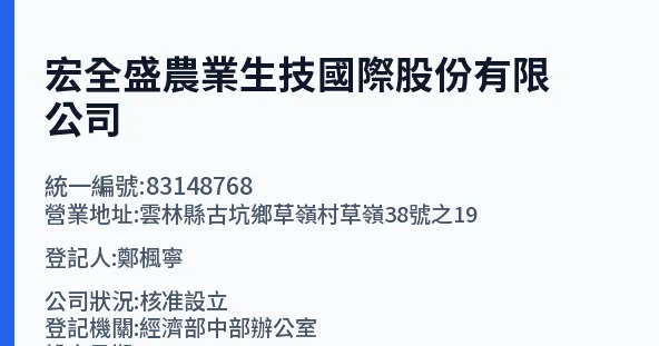 宏全盛農業生技國際股份有限公司的照片-統編 83148768(雲林縣) 公司登記資料與營業項目詳細圖表