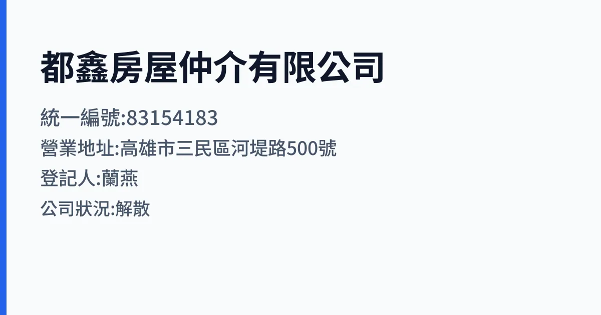 都鑫房屋仲介有限公司 - 統編 83154183(高雄市) 公司登記資料與營業項目詳細圖表