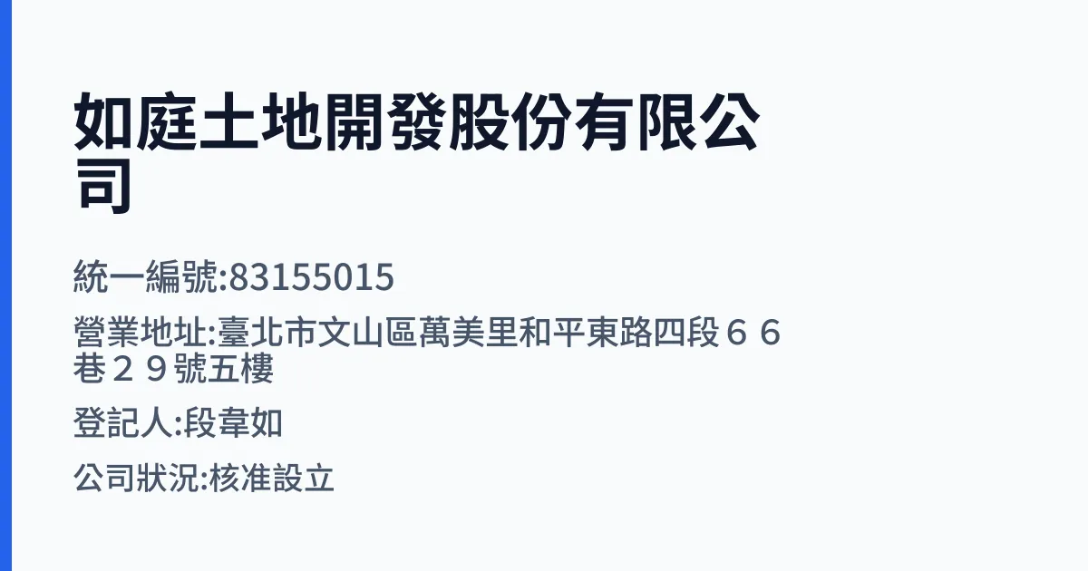 如庭土地開發股份有限公司 - 統編 83155015(臺北市) 公司登記資料與營業項目詳細圖表