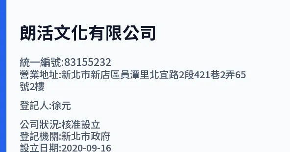 朗活文化有限公司的照片-統編 83155232(新北市) 公司登記資料與營業項目詳細圖表