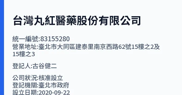 台灣丸紅醫藥股份有限公司的照片-統編 83155280(臺北市) 公司登記資料與營業項目詳細圖表