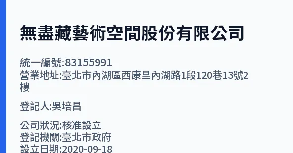 無盡藏藝術空間股份有限公司的照片-統編 83155991(臺北市) 公司登記資料與營業項目詳細圖表