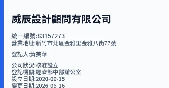 威辰設計顧問有限公司的照片-統編 83157273(新竹市) 公司登記資料與營業項目詳細圖表