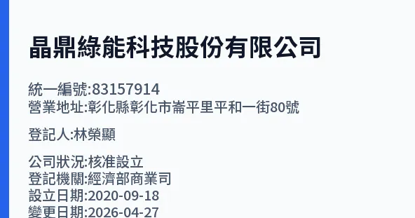 晶鼎綠能科技股份有限公司的照片-統編 83157914(彰化縣) 公司登記資料與營業項目詳細圖表