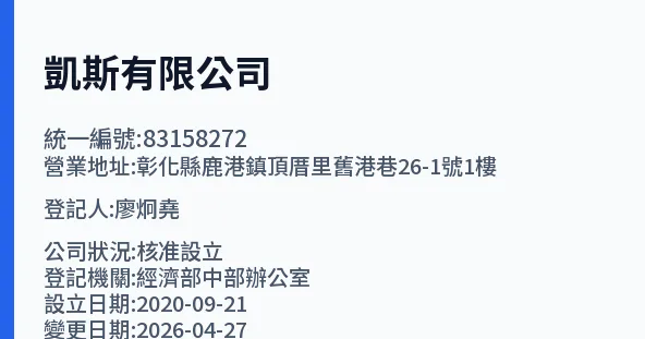 凱斯有限公司的照片-統編 83158272(彰化縣) 公司登記資料與營業項目詳細圖表