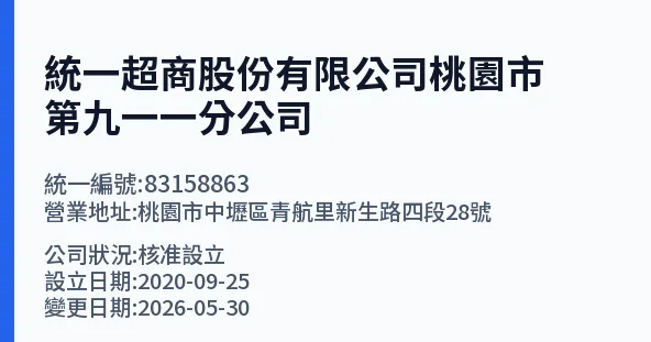 統一超商股份有限公司桃園市第九一一分公司的照片-統編 83158863(桃園市) 公司登記資料與營業項目詳細圖表
