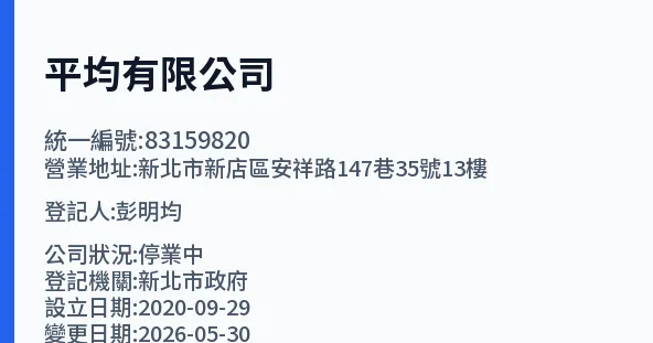 平均有限公司的照片-統編 83159820(新北市) 公司登記資料與營業項目詳細圖表
