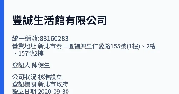 豐誠生活館有限公司的照片-統編 83160283(新北市) 公司登記資料與營業項目詳細圖表