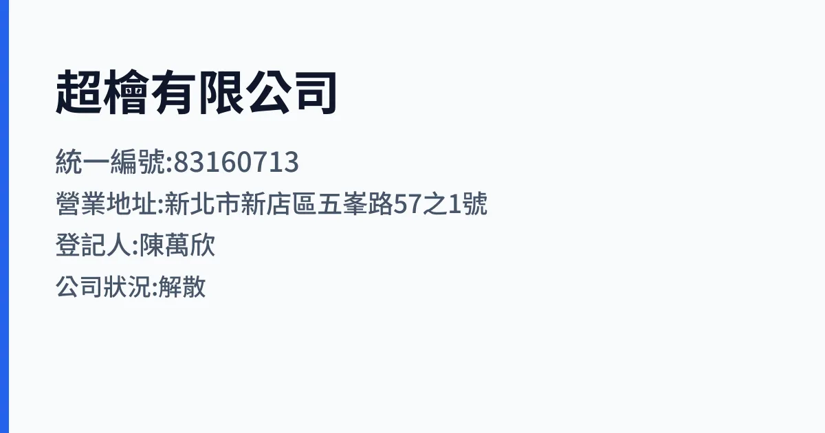 超檜有限公司 - 統編 83160713(新北市) 公司登記資料與營業項目詳細圖表