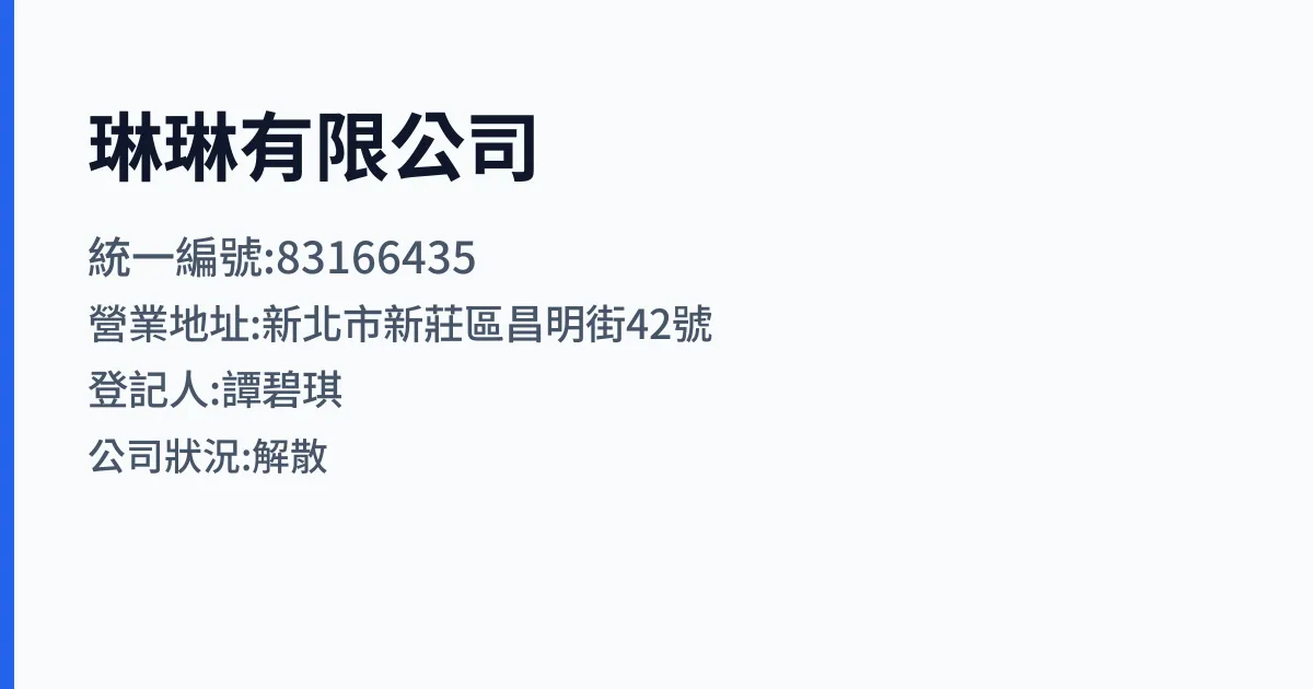 琳琳有限公司 - 統編 83166435(新北市) 公司登記資料與營業項目詳細圖表