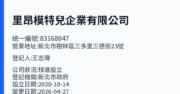 里昂模特兒企業有限公司的照片-統編 83168047(新北市) 公司登記資料與營業項目詳細圖表
