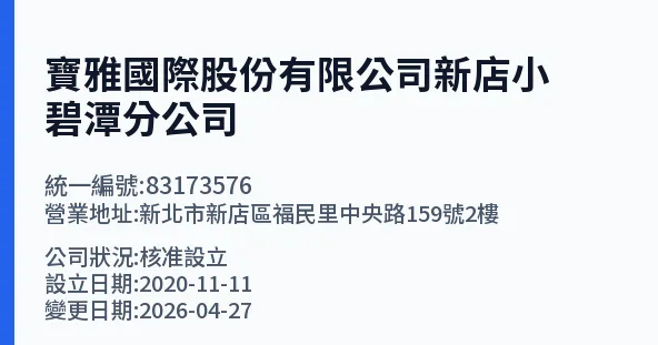 寶雅國際股份有限公司新店小碧潭分公司的照片-統編 83173576(新北市) 公司登記資料與營業項目詳細圖表