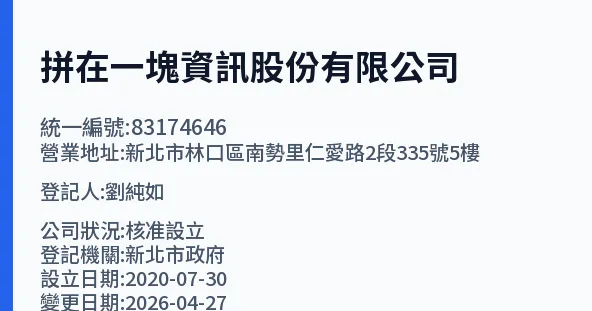 拼在一塊資訊股份有限公司的照片-統編 83174646(新北市) 公司登記資料與營業項目詳細圖表