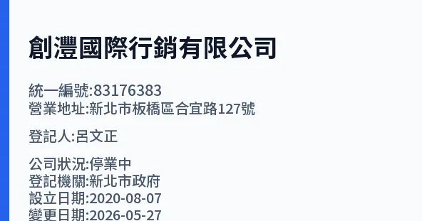 創灃國際行銷有限公司的照片-統編 83176383(新北市) 公司登記資料與營業項目詳細圖表