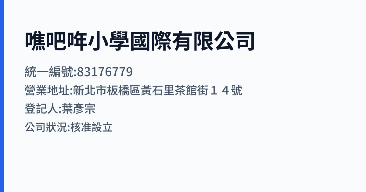 噍吧哖小學國際有限公司 - 統編 83176779（新北市） 公司登記資料與營業項目詳細圖表