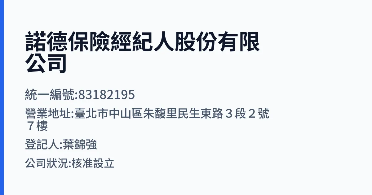 諾德保險經紀人股份有限公司 - 統編 83182195(臺北市) 公司登記資料與營業項目詳細圖表