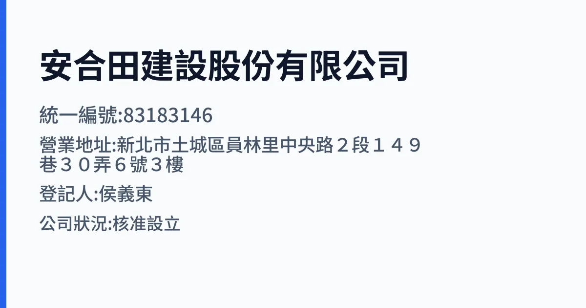 安合田建設股份有限公司 - 統編 83183146(臺北市) 公司登記資料與營業項目詳細圖表