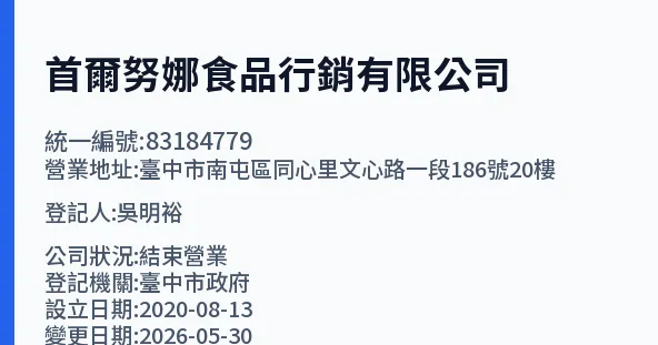 首爾努娜食品行銷有限公司的照片-統編 83184779(臺中市) 公司登記資料與營業項目詳細圖表