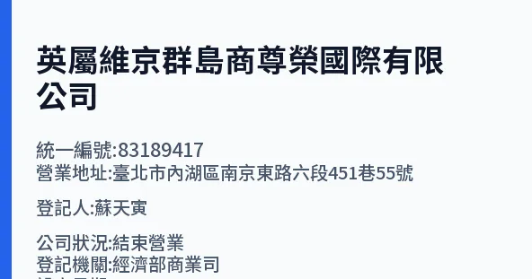英屬維京群島商尊榮國際有限公司的照片-統編 83189417(臺北市) 公司登記資料與營業項目詳細圖表