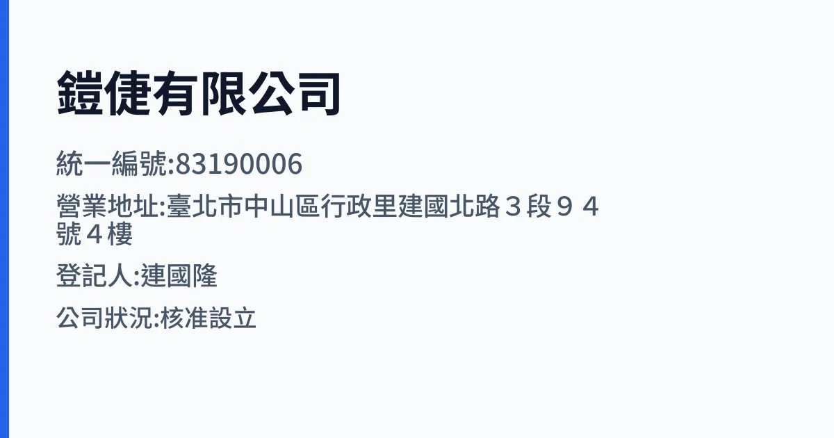 鎧倢有限公司 - 統編 83190006(臺北市) 公司登記資料與營業項目詳細圖表