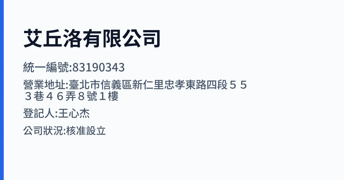 艾丘洛有限公司 - 統編 83190343(臺北市) 公司登記資料與營業項目詳細圖表