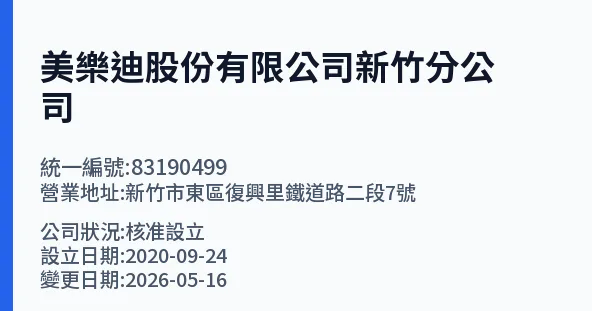 美樂迪股份有限公司新竹分公司的照片-統編 83190499(新竹市) 公司登記資料與營業項目詳細圖表