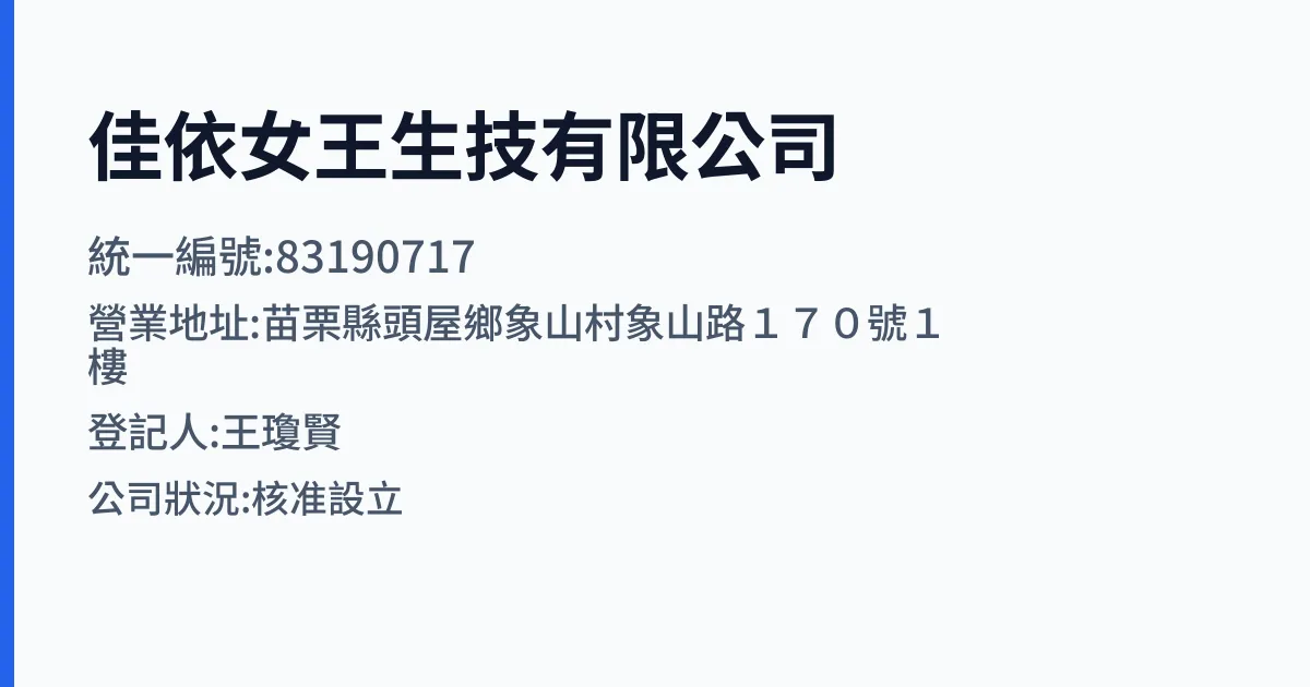 佳依女王生技有限公司 - 統編 83190717(臺北市) 公司登記資料與營業項目詳細圖表