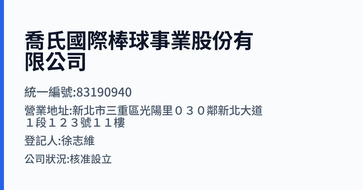 喬氏國際棒球事業股份有限公司 - 統編 83190940(臺北市) 公司登記資料與營業項目詳細圖表