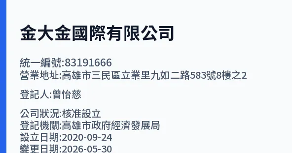 金大金國際有限公司的照片-統編 83191666(高雄市) 公司登記資料與營業項目詳細圖表